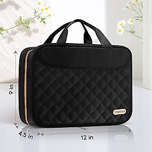 ESMNOAN Travel Toiletry Bag for Women with Hanging Hook,TSA Approved Travel Organizer for Shampoo,Full Sized Container,Makeup Brushes Set,Portable Travel-Size Toiletries Accessories, Black