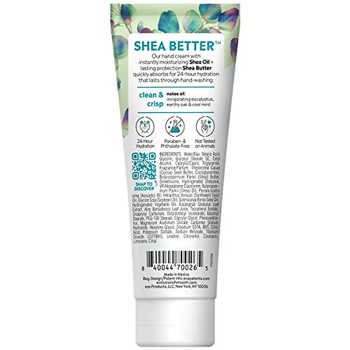 eos Shea Better Hand Cream - Eucalyptus Natural Shea Butter Hand Lotion and Skin Care 24 Hour Hydration with Shea Butter & Oil 2.5 oz