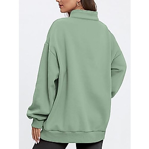 ATHMILE Womens Oversized Half Zip Pullover Long Sleeve Sweatshirt Quarter Zip Hoodie Sweater Teen Girls Fall Y2K Clothes Lightgreen