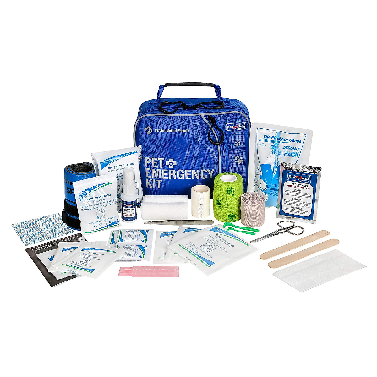 Perpetual Pet First Aid Kit with Vet Wrap, Styptic Powder, Bitter Spray & Veterinary Splint. Ideal for Hiking, Travelling, Camping, Outdoor & Indoor Activities