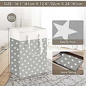 Lifesela 2-Pack Large Laundry Basket, 80L Collapsible Laundry Hamper with Extended Handles, Waterpoof Clothes Hampers for Laundry, Freestanding Tall Laundry Bin for Bedroom, Bathroom, Dorm, Grey