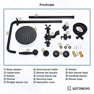 Matte Black Wall Mounted Bathroom Rainfall Shower Faucet System Set Mixer 8’’ Round Head 2 Cross Handles Bathtub Hand Spray Kitchen Faucet 8’’ Center 9’’ Spout Reach 2 Cross Handle Kitchen Sink Faucet