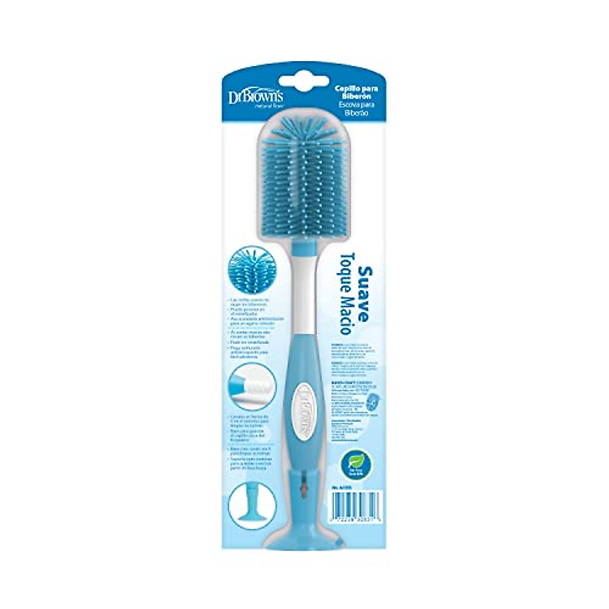 Dr. Brown's Soft Touch No Scratch Baby Bottle Cleaning Brush Nipple Cleaner with Stand and Storage Clip, BPA Free, Blue 1-Pack