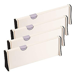 4-Pack Drawer Dividers Organizer, Adjustable Separators 4" High Expandable from 11-17" for Bedroom, Bathroom, Closet,Clothing, Office, Kitchen Storage, Strong Secure Hold, Foam Ends, Locks in Place
