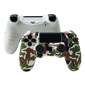 Hikfly Silicone Gel Controller Cover Skin Protector Compatible for Sony PlayStation 4 PS4/PS4 Slim/PS4 Pro Controller (2X Controller Cover with 8 x FPS Pro Thumb Grip Caps)(Brown,White)