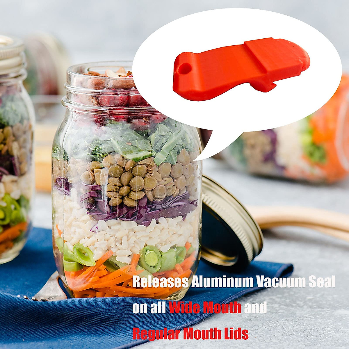 JILINWEI Canning Jar Opener, Mason Jar Opener Canning Tools for Releases Aluminum Vacuum Seal on all Wide Mouth and Regular Mouth Lids,Red