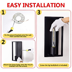 Wall Sconce Set of 2, Matte Black Wall Light Fixtures,Bulb Included,Rustic Wall Sconce Lighting for Living Room,Bedroom,Entryway,Hallway,and Stairway