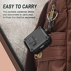 RFUNGUANGO AirPods Pro 2nd /1st Generation Case Cover, Automatic Pop-up Carbon Fiber Case with Secure Lock Clip, Full Body Shockproof Hard Shell Protective Case for AirPods Pro-Black