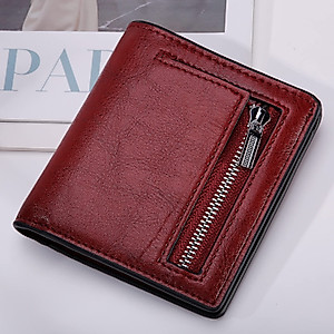 AGBIADD Women's RFID Small Compact Bifold Pocket Wallet Card Holder Organizer Pocket Ladies Mini Purse with id Window (Wax wine red)