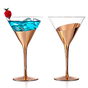MyGift Copper Toned Accent Martini Glasses - Metallic Angled Cocktail 8-ounce Glass, Set of 2