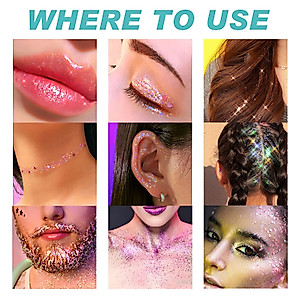 LemonSac Holographic Body Glitter Gel for Body, Face, Hair and Lip Glitter Makeup. Color Changing Glitter Gel Under Light with a Non Color Changing Glitter Gel (2# Sparkling Pink+Pearl White)