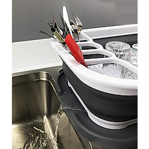 SAMMART 12L (3.17 Gallon) Collapsible Dish Drainer with Tray - Foldable Drying Rack Set - Portable Dinnerware Organizer - Space Saving Kitchen Storage Tray (1, White/Dark Grey)