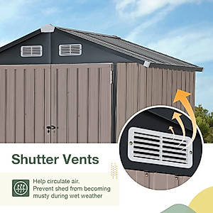 OC Orange-Casual 8 x 6 FT Outdoor Storage Shed, Metal Garden Tool Shed, Outside Sheds & Outdoor Storage Galvanized Steel w/Lockable Door for Backyard, Patio, Lawn, Brown