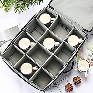 China Dinnerware Storage Organizer Set with Cup and Mug Storage, Stackable Coffee Cup Storage Organizer for a Set of 12, Hard Shell and Stackable Fully-Padded Inside with Sturdy Construction
