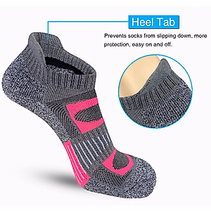 APTYID Women's Ankle Socks Athletic Cushioned Running, Size 6-9, Dark Grey, 6 Pairs