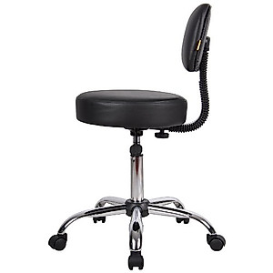 Boss Office Products Be Well Medical Spa Stool with Back in Vinyl, Black