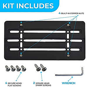 Front Bumper License Plate Bracket for BMW 2000-2023, Plate Holder Set w 6 Unique Screw Bolts & Wrench Kit, License Tag Mounting Kit, Quality Plate Holders, Premium Car & Truck Accessories