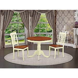East West Furniture ANAV3-WHI-W 3 Piece Dinette Set for Small Spaces Contains a Round Room Table with Pedestal and 2 Kitchen Dining Chairs, 36x36 Inch, Buttermilk & Cherry