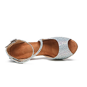 Minishion Ankle Strap Dance Shoes Sparkle Wedding Party Heels with Crystals L522 Silver US 9.5