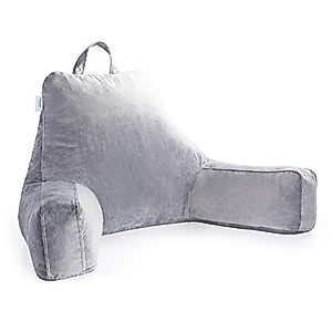 LINENSPA Reading Pillow with Shredded Memory Foam- Back Pillow for Sitting in Bed, Reading, Gaming, Watching TV – Bed Chair Pillow with Arms X-Large, Dorm Room Essentials, Stone