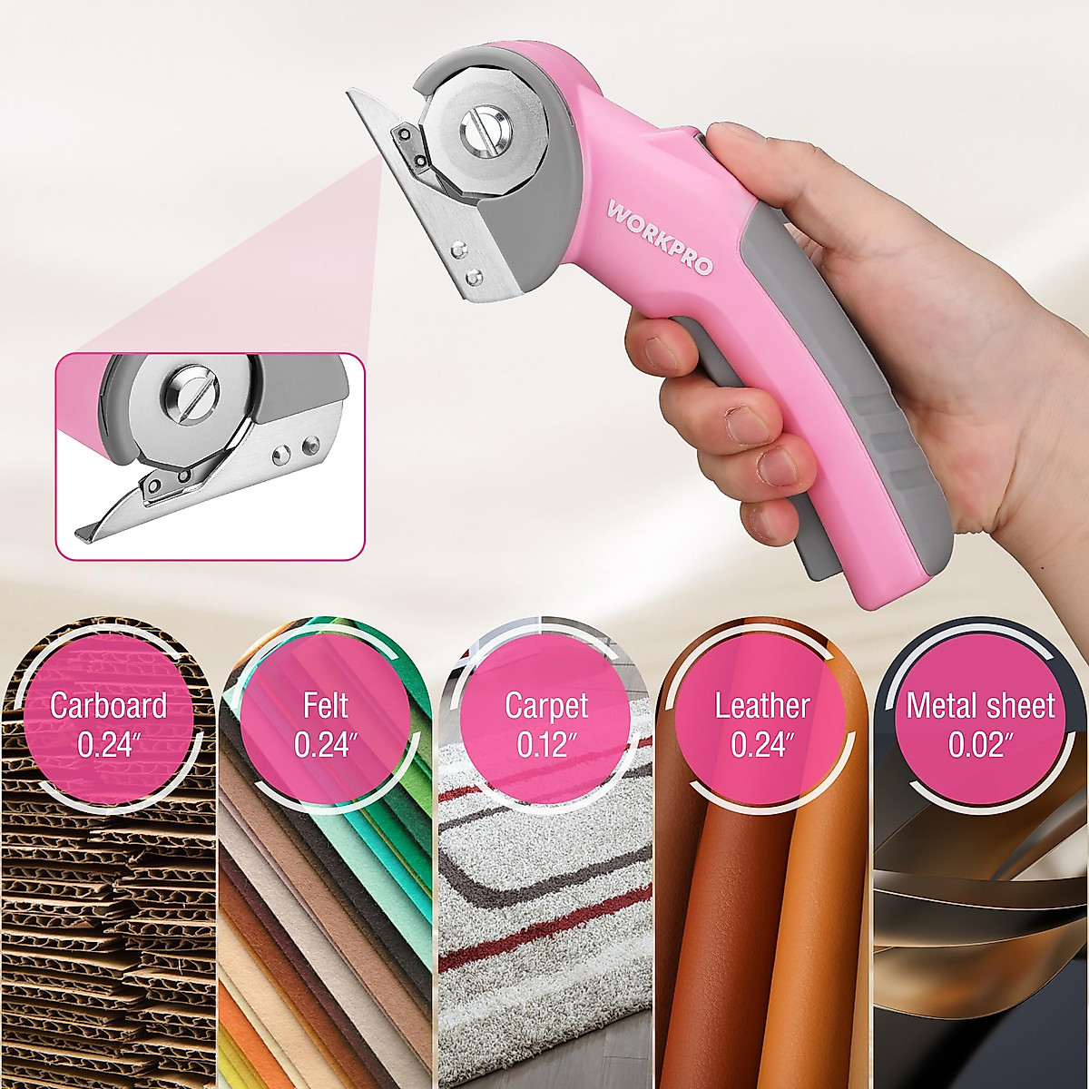 WORKPRO Cordless Electric Scissors, 4V Rotary Cutter for Cardboard Carpet Leather Plastic, 2000mAh Rechargeable Powerful shears with Storage Case