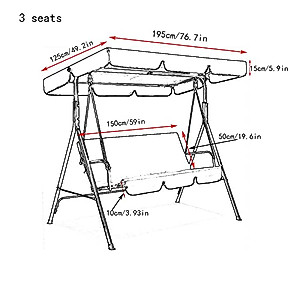 Universal Replacement Canopy Garden Swing Seat with String Light, Swing Seat 2 or 3 Seater Great Waterproof Swing Seat Canopy for Sun Shade Outdoor Seat Hammock,Red-195 * 125 * 15cm