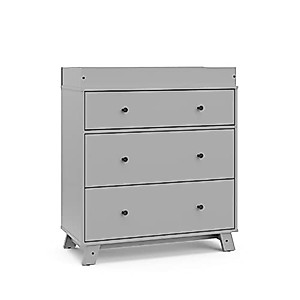Storkcraft Beckett 3 Drawer Chest with Changing Topper (Pebble Gray) – GREENGUARD Gold Certified, Baby Dresser With Changing Table Top, Dresser for Nursery, 3 Drawer Kids Dresser