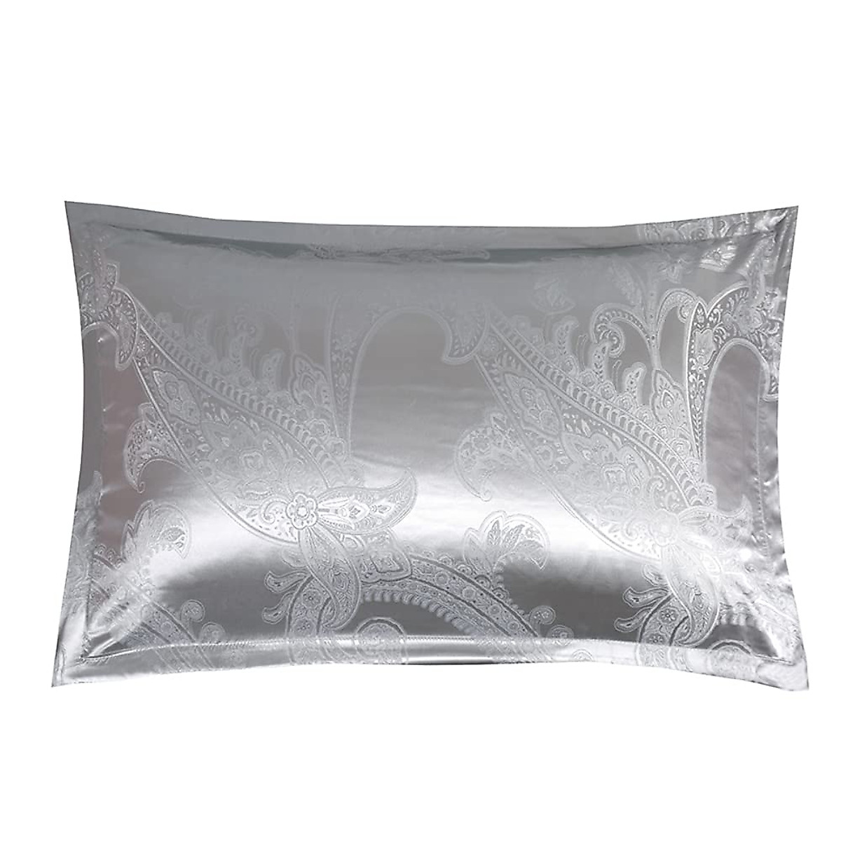 vctops Floral Jacquard Satin Duvet Cover Set King Size 3 Piece Luxury Silk Like Bedding Comforter Cover Set with Zipper Closure & Corner Ties (Silver Grey,King)