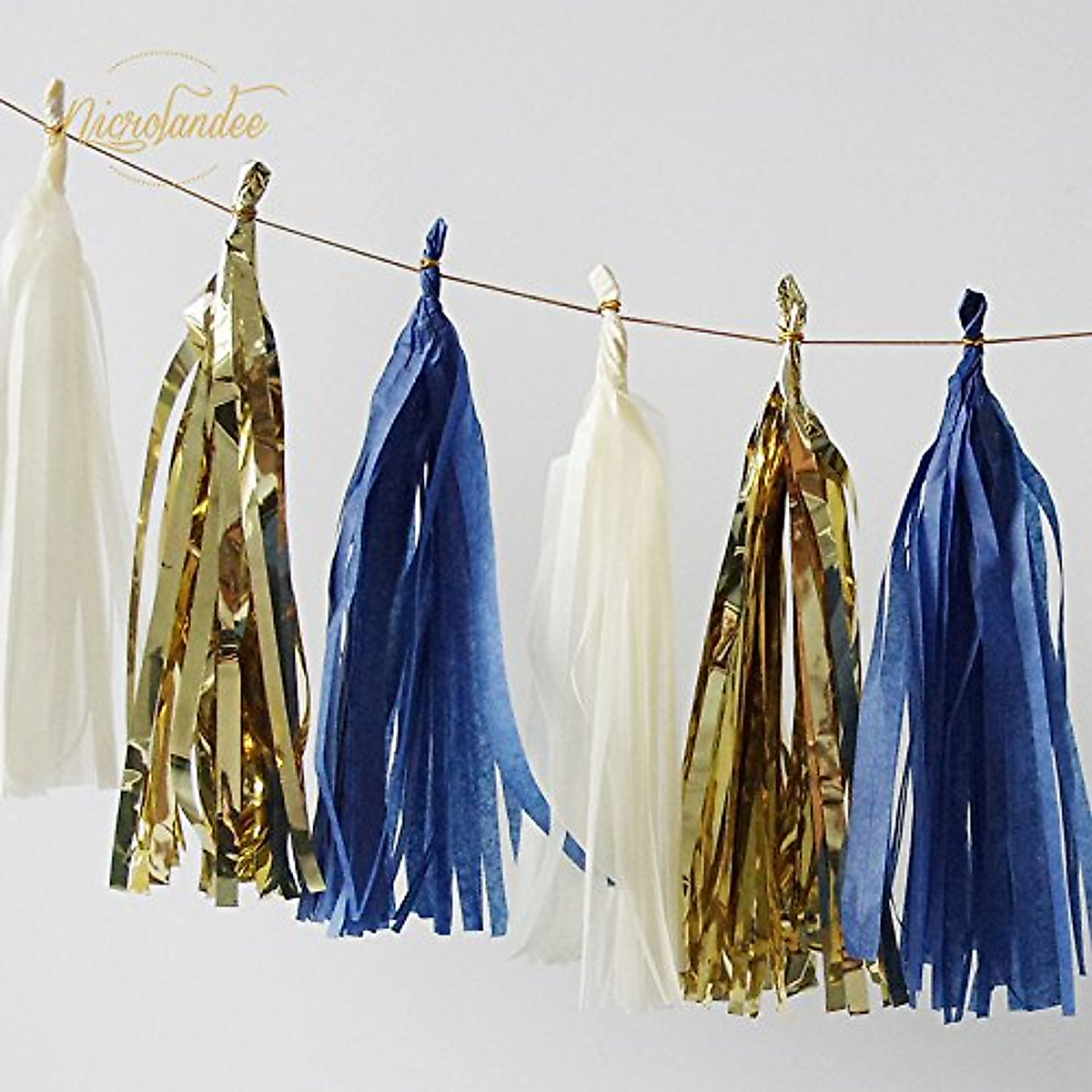 Nicrolandee 15 Pcs Navy Blue Tissue Paper Tassel Garland Gold Foil Art Party Garland for Wedding Engagement Baby Shower Bridal Shower Nautical Birthday Bachelorette Party Decor