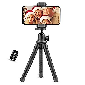 Aureday Phone Tripod, Flexible Cell Phone Tripod Stand with Wireless Remote and Phone Holder, Portable Mini Tripod for iPhone&Android Phone
