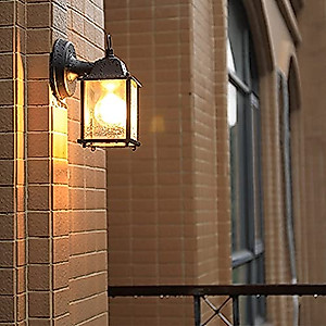 Modern Simplicity Sconce Wall Lamp Small Black Square Wall Lights Outdoor Waterproofing E27 Base Wall Lighting No Need to Assemble for Balcony Garden Courtyard Gate