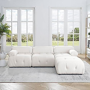 Free Combination Sectional Sofa Reversible Modular Couch Rearrangeable L-Shaped Corner 4 Seaters Sofá with Movable Chaise Ottoman,Upholstered Cloud Deep Seat Couches for Living Room