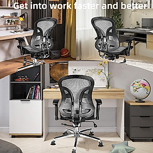 Mimager Mesh Seat Office Chair, Ergonomic Office Chair with Lumbar Support, Mesh Desk Chair 120°Tilt Function, Computer Desk Chairs with Wheels Armrests for Home Office, Conference Room, Black