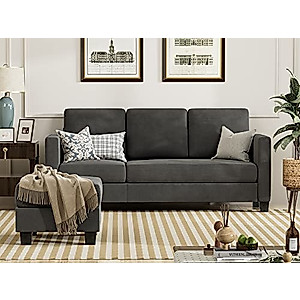 YESHOMY Convertible Sectional 3 L-Shaped Couch Soft Seat with Modern Linen Fabric, Space-Saving Sofas for Living Room, Apartment and Office, 70'', Dark Gray