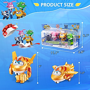 Super Wings 2" Transform-a-Bot 4-Pack, Supercharged Paul, Dizzy, Golden Boy, Mira, Airplane Toys Mini Action Figures, Preschool Toys for 3 4 5 Year Old Kids, Transformer Toys Birthday Gifts for Kids