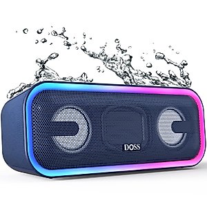 DOSS Bluetooth Speaker, SoundBox Pro+ Wireless Bluetooth Speaker with 24W Impressive Sound, Booming Bass, IPX6 Waterproof, 15Hrs Playtime, Wireless Stereo Pairing, Mixed Colors Lights, 66 FT - Blue