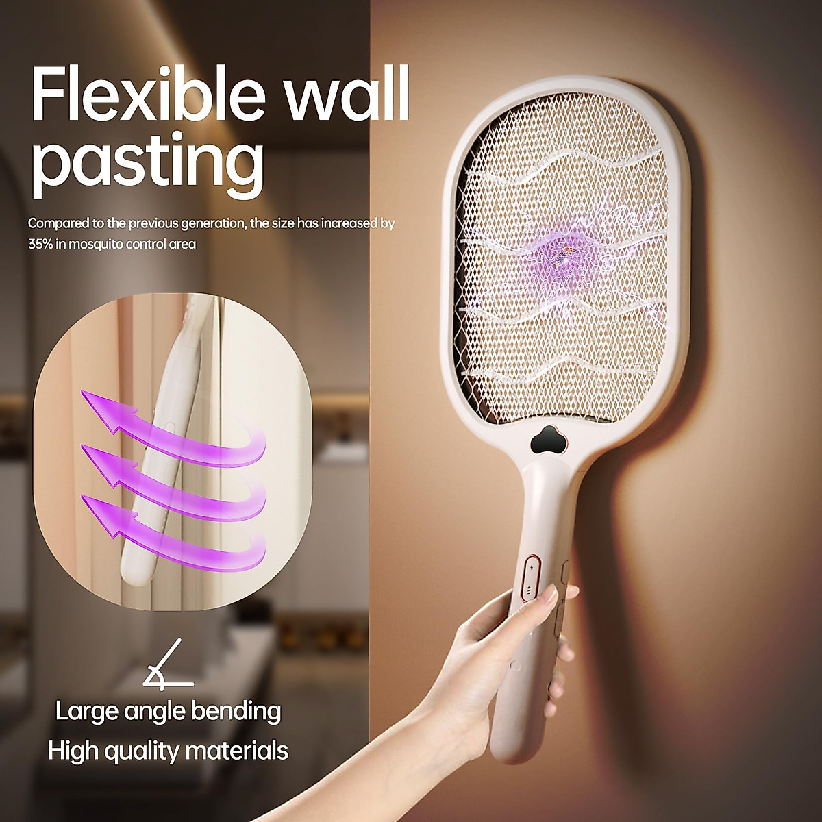 Electric Fly Swatter Racket 3500V buzzkick Bug Zapper Racket Dual Modes Mosquito Killer with Purple Mosquito Light Rechargeable for Indoor Home Office Backyard Patio Camping