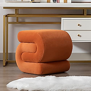 LETESA Modern Velvet Upholstered Ottoman, Exquisite Small End Table, Soft Foot Stool with S-Shape, Dressing Makeup Chair, Comfortable Seat for Living Room, Bedroom, Entrance (Orange, S-Shape)