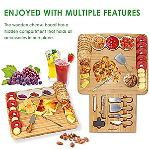 Angela&Alex Cheese Board and Knife Set, Bamboo Charcuterie Platter & Serving Tray Christmas Gifts for Cheese, Wine, Crackers, Brie and Meat Large & Thick Wooden Fancy Christmas Wedding Birthday Gifts