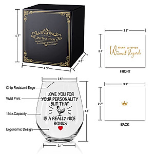 Perfectinsoy I Love You For Your Personality Wine Glass with Gift Box, Funny Birthday Gifts for Wife Husband, Girlfriend, Boyfriend Couple, Happy Anniversary Valentines Day Gifts