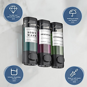 Shower Soap Dispenser Wall Mounted No Drill Shampoo Dispenser for Shower Wall Shampoo and Conditioner Dispenser Bathroom Hotel 3 * 300ml Black with Labels