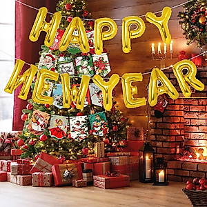 PIGETALE Gold Happy New Year Balloons, 16 Inch Gold Happy New Year Banner, Happy New Year Decorations 2024, NYE Decorations 2024, Happy New Year Backdrop, Happy New Years Eve Party Supplies 2024