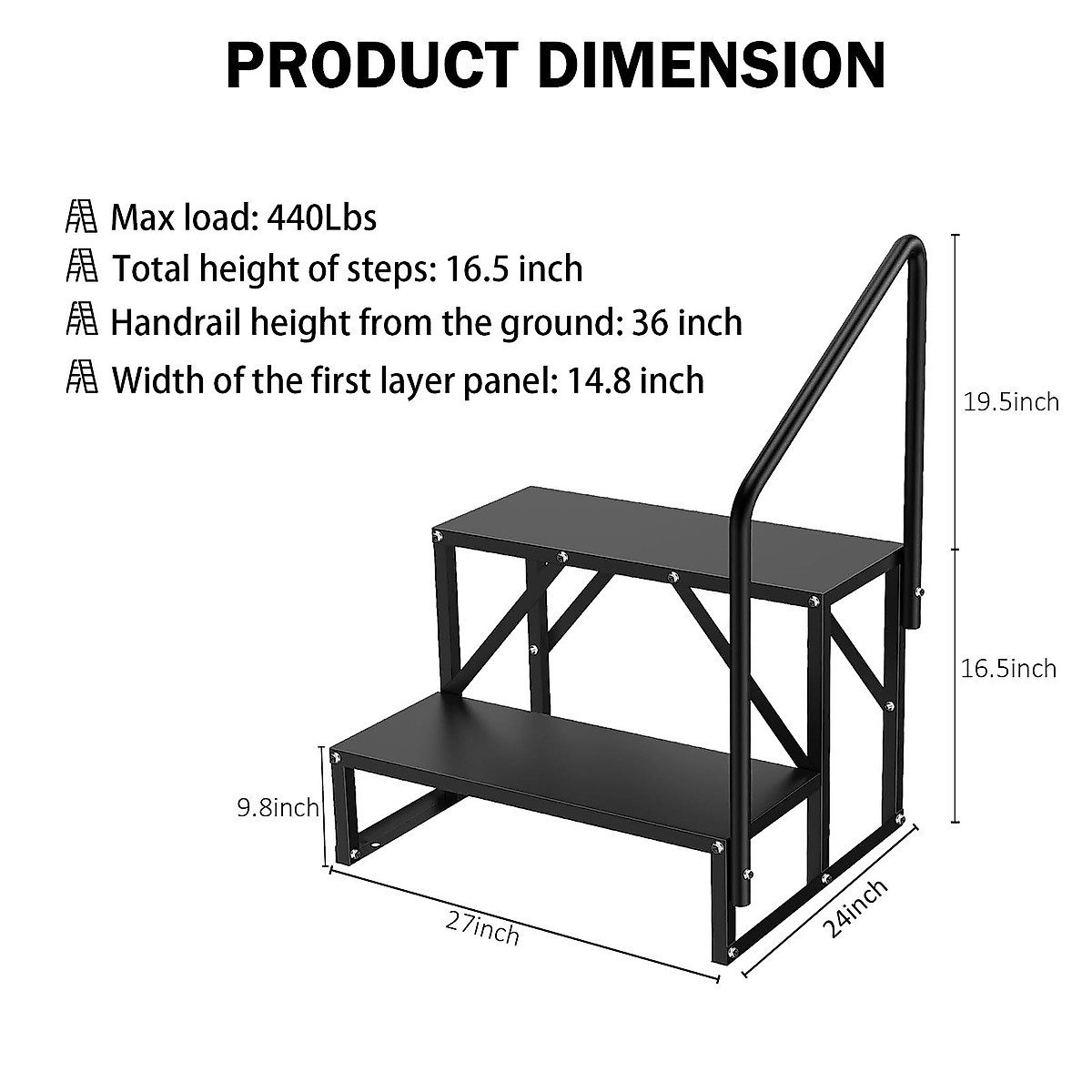 Fruyyzl 2 Step Stool Ladder for Adults, Safety Ladder Bookshelf 440Lbs, Hot Tub Stairs with Handrail, Swimming Pool Ladder Above Ground, Home Decor for Office, Household, Kitchen (2 Step 1PCS)