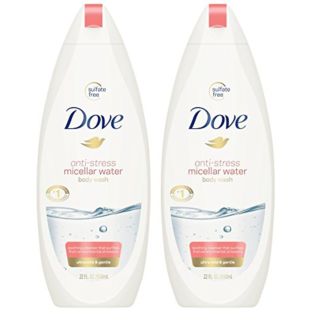 Dove Body Wash - Anti-Stress Micellar Water - Ultra Mild & Gentle - Sulfate Free - Net Wt. 22 FL OZ (650 mL) Per Bottle - Pack of 2 Bottles