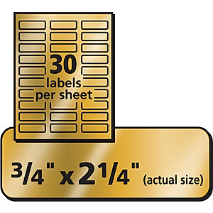 Avery Printable Return Address Labels, 0.75" x 2.25", Gold Foil, 300 Blank Mailing Labels (08987)