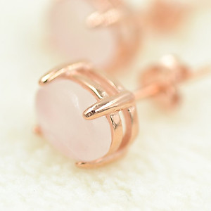 LEMON GRASS Pink Quartz Cushion Cut Sterling Silver Stud Earrings 14K Rose Gold Plated