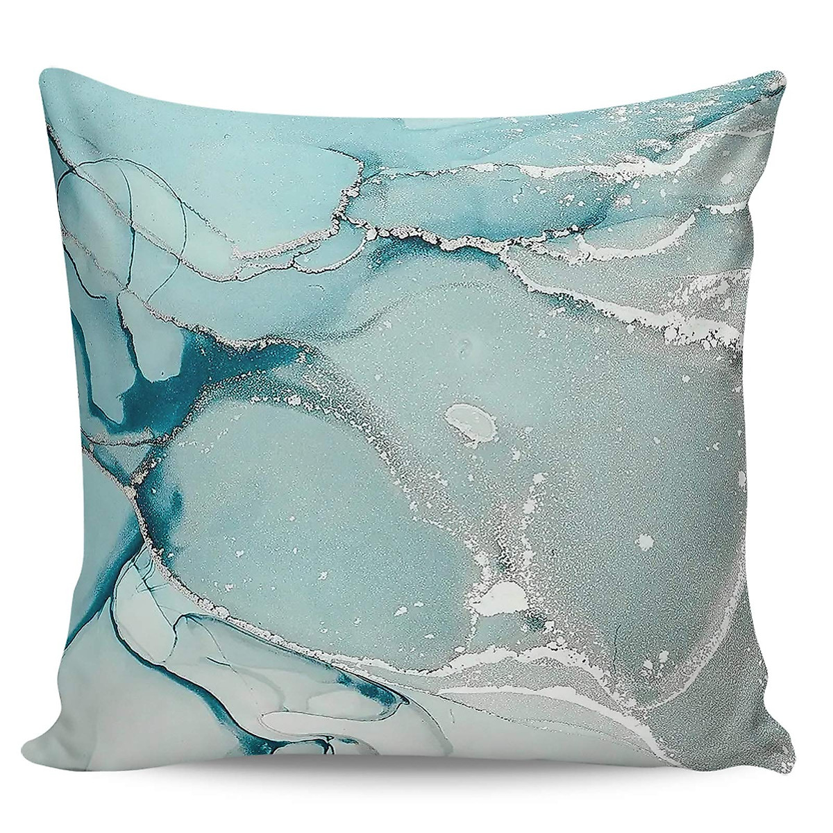 Roses Garden Decorative Throw Pillow Cover Blue Aqua Turquoise Teal Marble Textured Pillow Case Square Cushion Cover Super Soft Brushed Fabric Pillowcase for Home Couch Sofa Bed, 16" x 16"