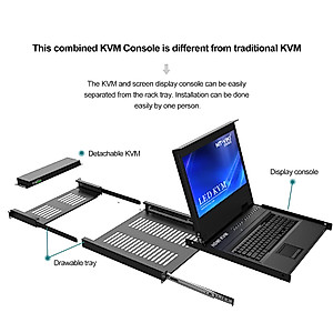 MT-VIKI® Rack Mount KVM HDMI w/ 17.3'' LCD Monitor, 1080P 8 Port LCD KVM Console Integrated Touch-pad++Monitor+Keyboard+8 KVM Cables, Support OSD/Hotkey, Fit 1U 19'' Rack