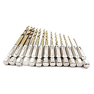 Driak 13pc Metric Hex Shank Quick Change Titanium Coated HHS Twist Drill Bits Set for Power Tools (1.5-6.5mm)