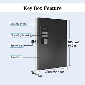 32 Key Cabinet Organizer,Metal Key Lock Box Wall Mount use OTP Technology Unlock,Fixed Password/Bluetooth Unlock, App Remotely Generates Pin Codes Without Internet,Great for Key Hook & Storage